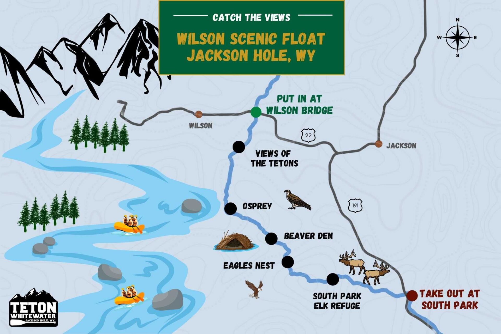 Snake River Rafting Maps - Jackson Hole, WY - Teton Whitewater